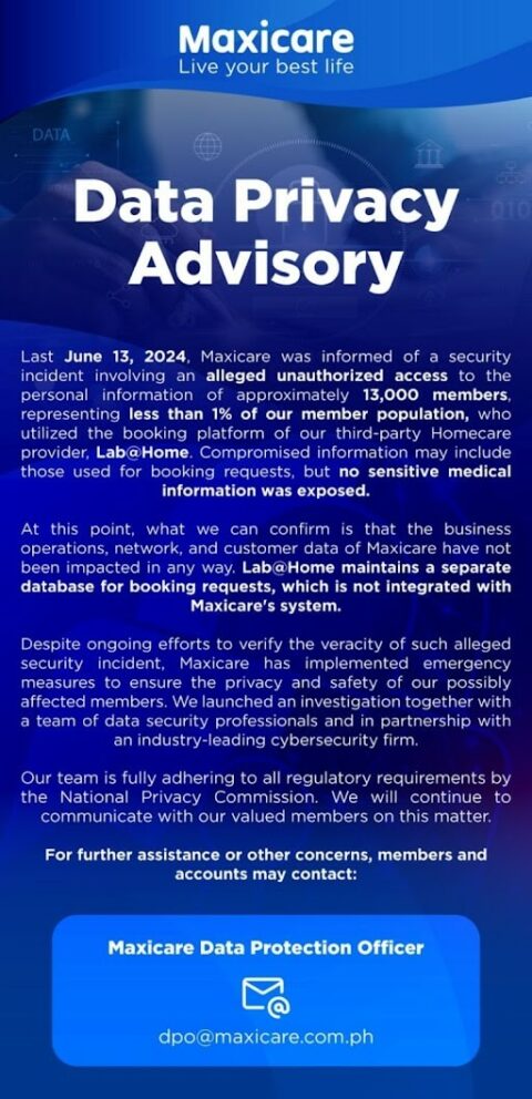 Maxicare Data Privacy Advisory - Premier Healthcare Provider in the ...
